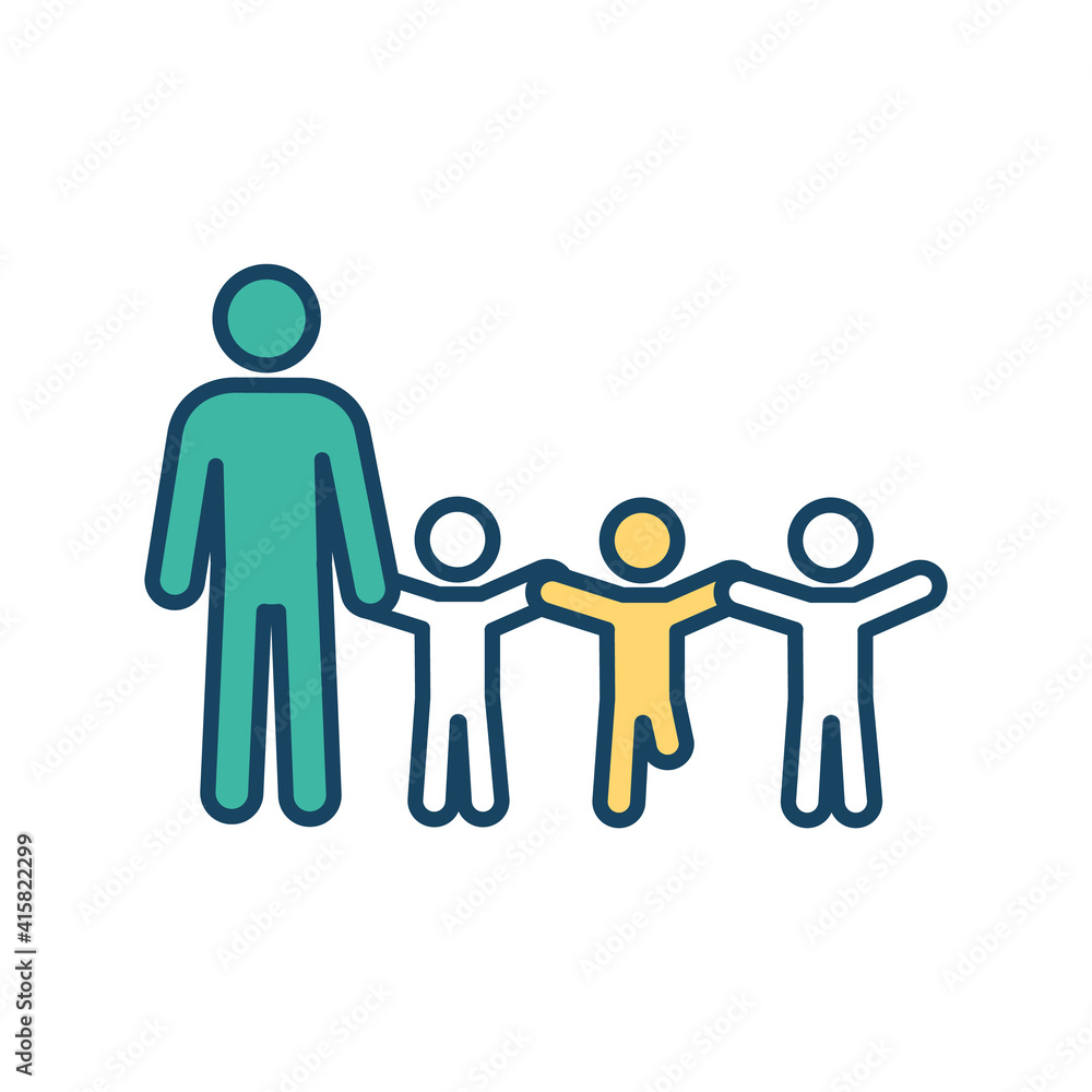 Inclusive education RGB color icon. Non-disabled and disabled people ...