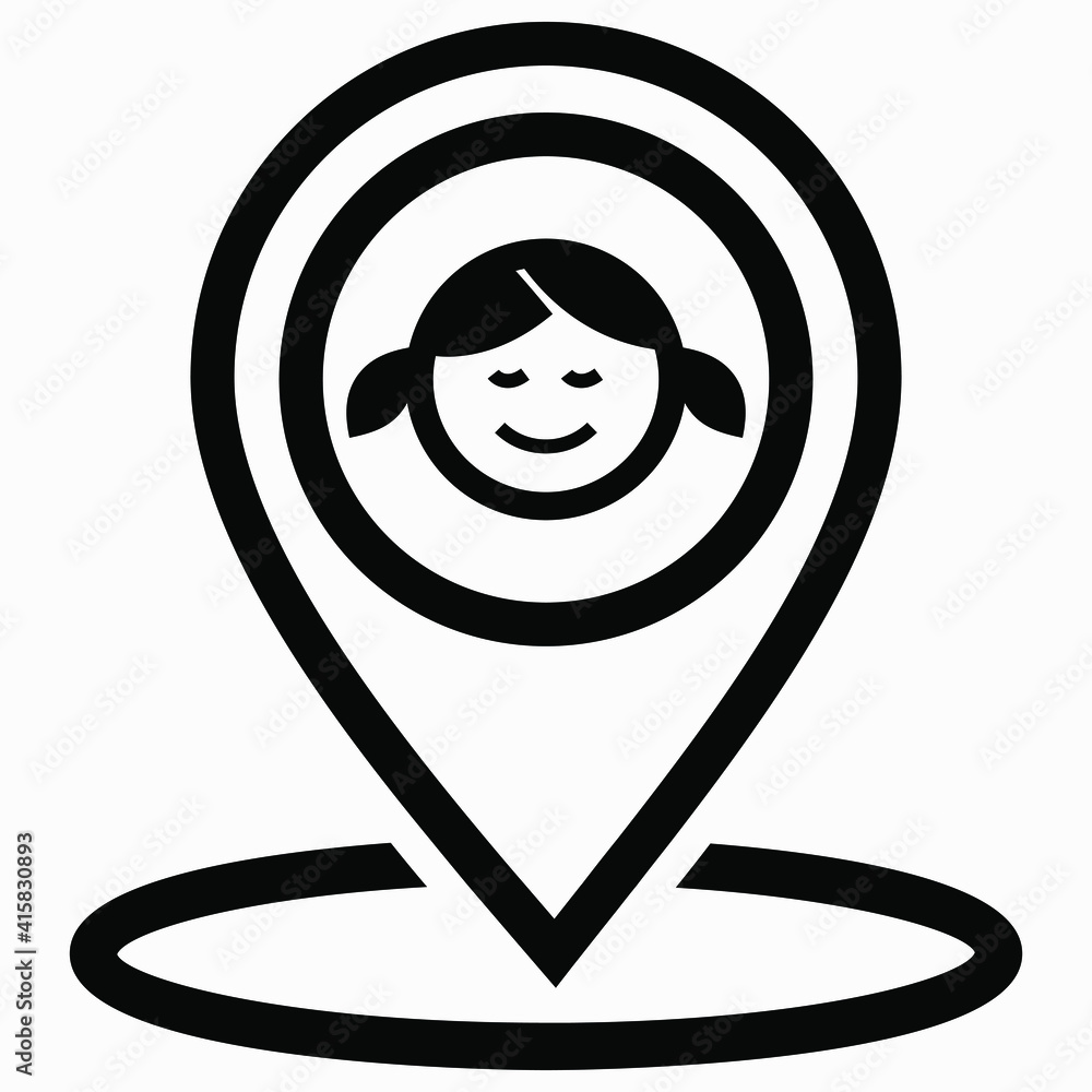 Girl location icon. Geotag the child. Tracking children. Vector ...