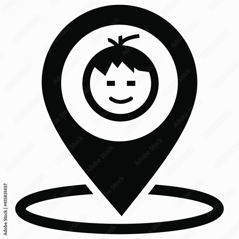 Boy location icon. Geotag the child. Tracking children. Vector graphics ...