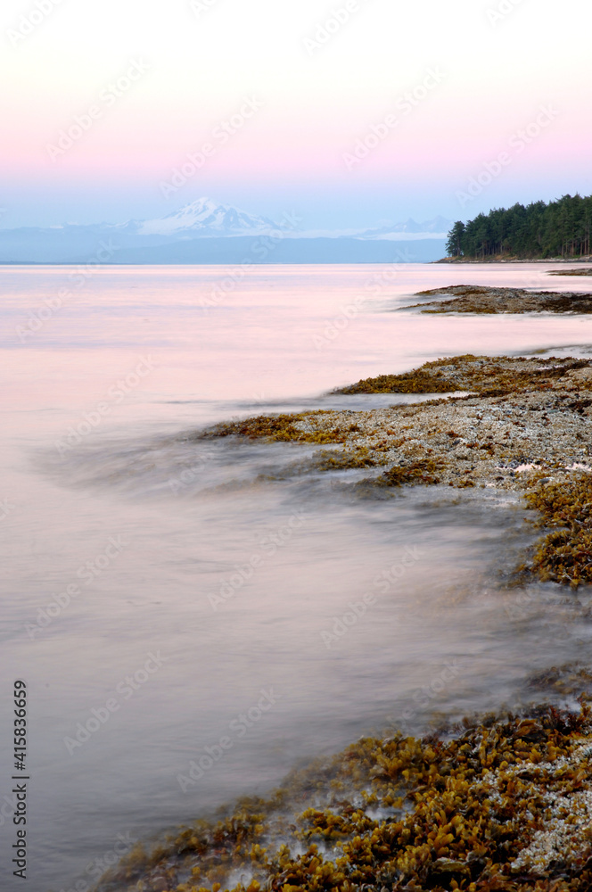 Mt. Baker and Tumbo Island from Cabbage Island, British Columbia Stock ...