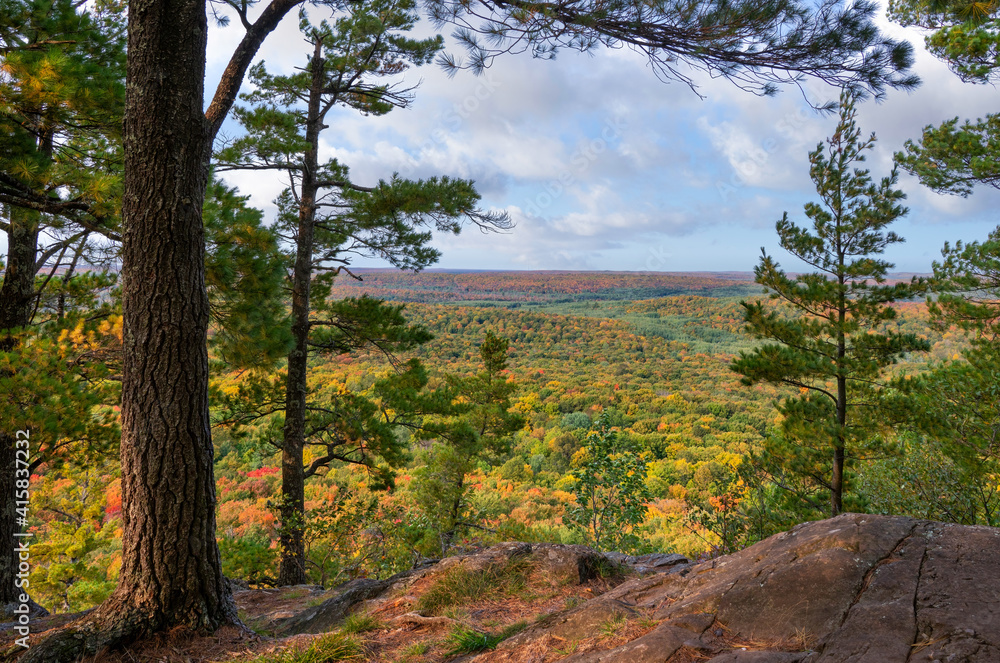 Autumn morning view from Wolf Mountain in the Ottawa National forest in ...
