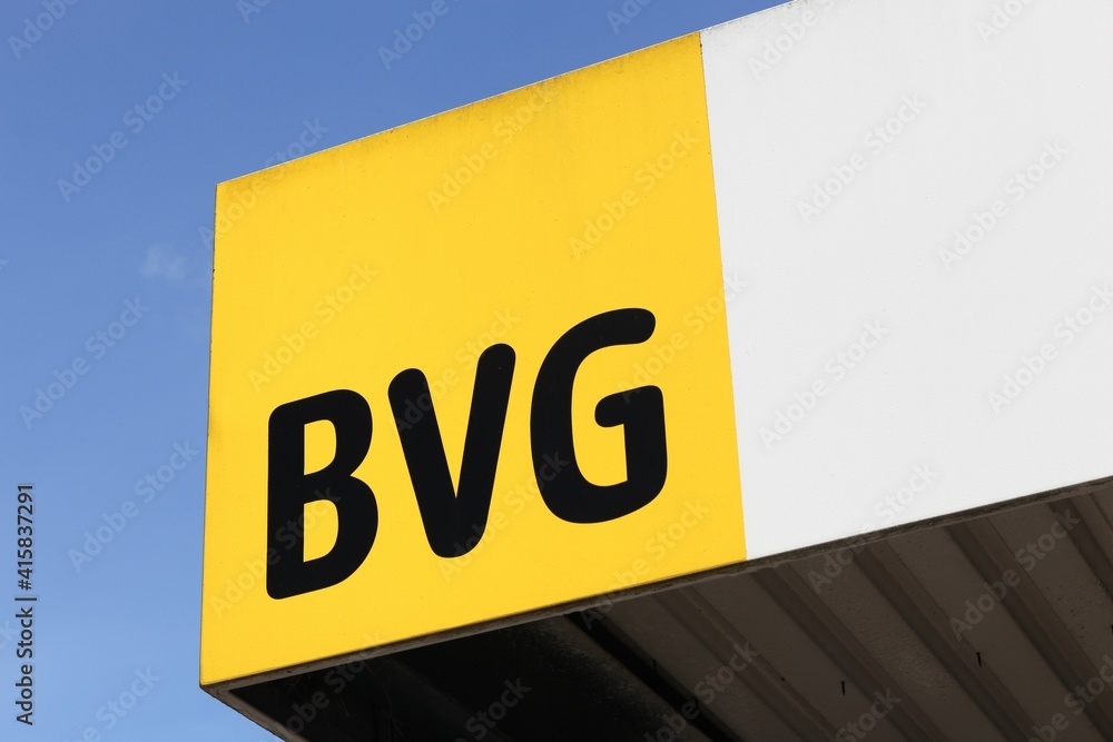 Berlin, Germany - July 13, 2020: BVG logo on a wall. BVG is the main ...