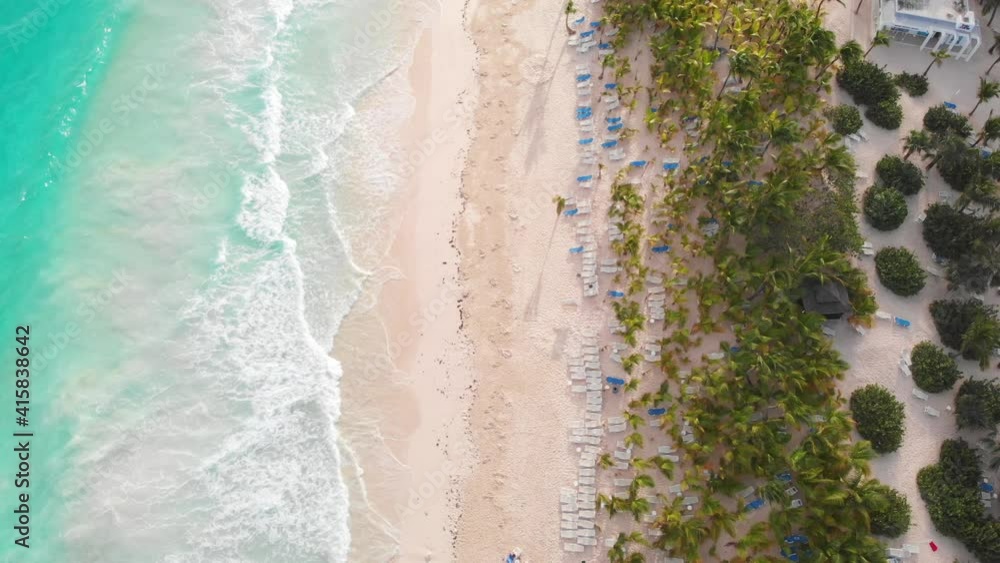 Mexico palms beach resort. Top view beach with palm trees and white ...