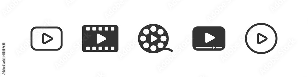 Video media play icon set, multimedia movie start push button, player ...