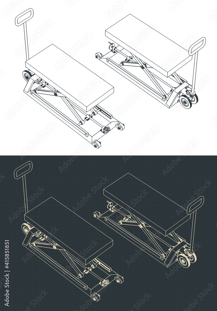 Pallet jack with a hydraulic mechanism isometric drawings Stock Vector ...