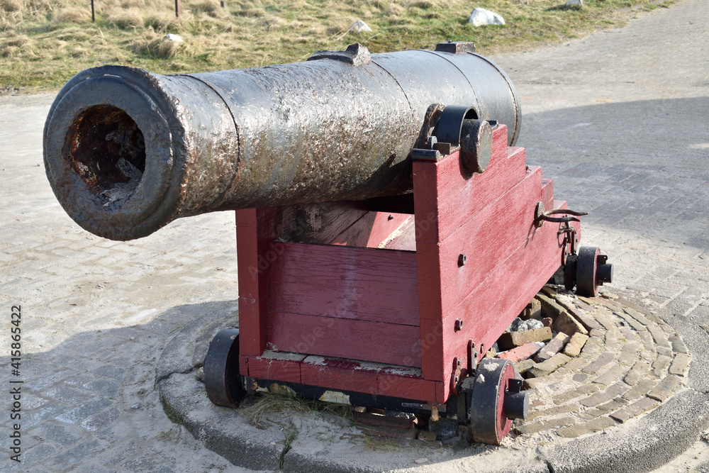 A Napoleonic antique cannon at Fort Kijkduin history museum in the ...
