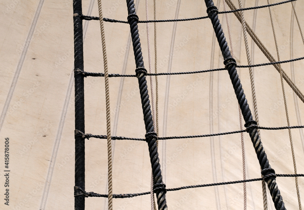 Rigging and sails on the HMS Bounty, a 180-foot (54 meter) square ...