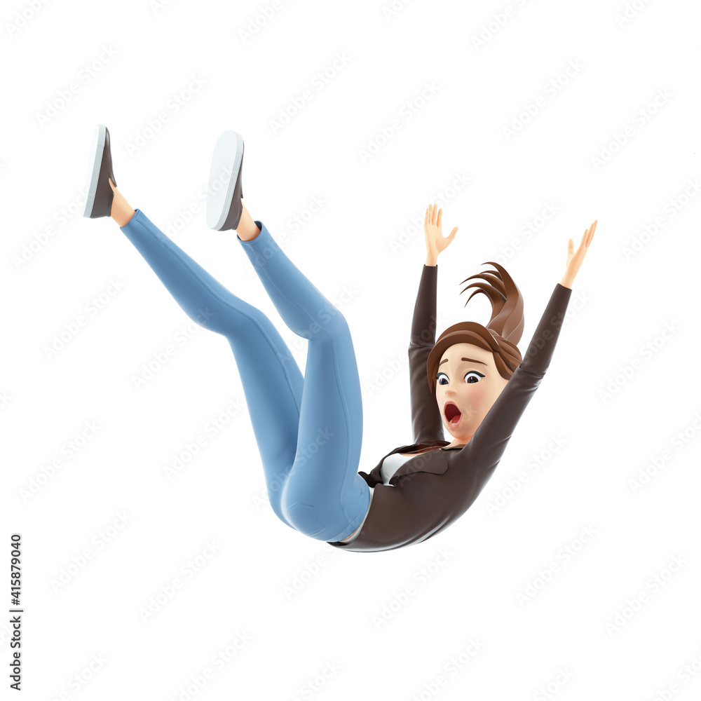 3d cartoon woman falling from height Stock Illustration | Adobe Stock
