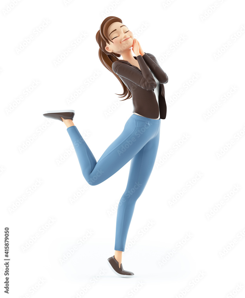 3d cartoon woman in happy mood Stock Illustration | Adobe Stock