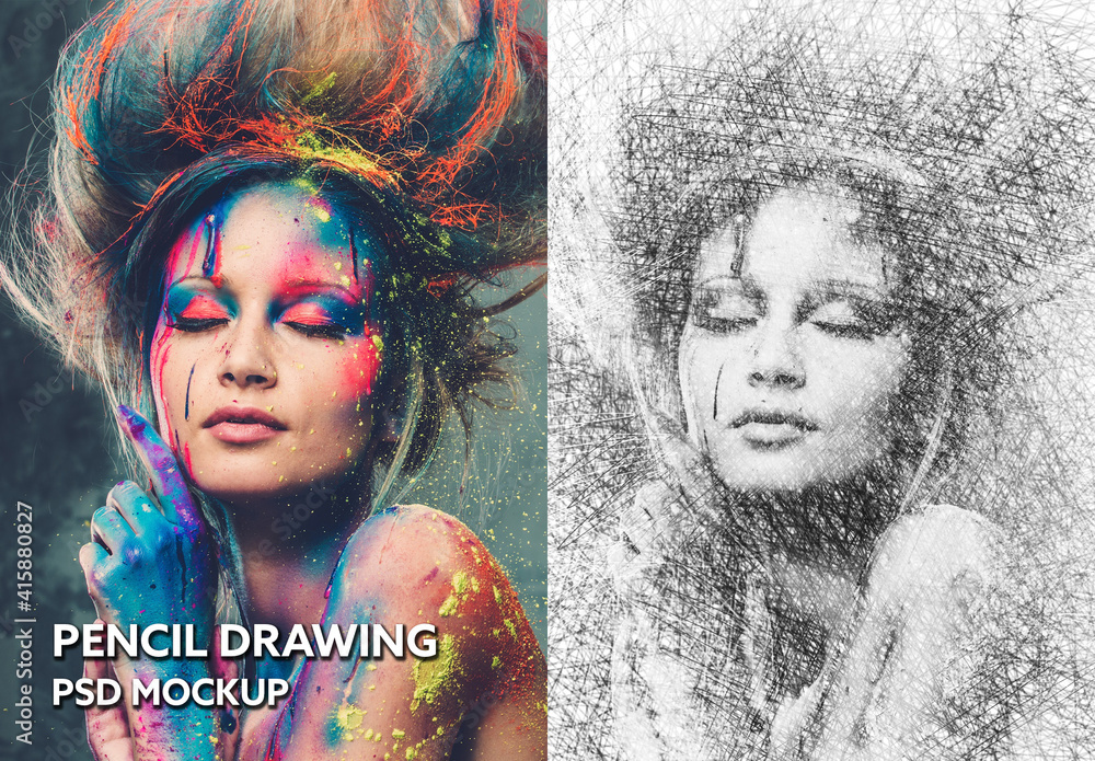 Pencil Drawing Effect Mockup Stock Template | Adobe Stock