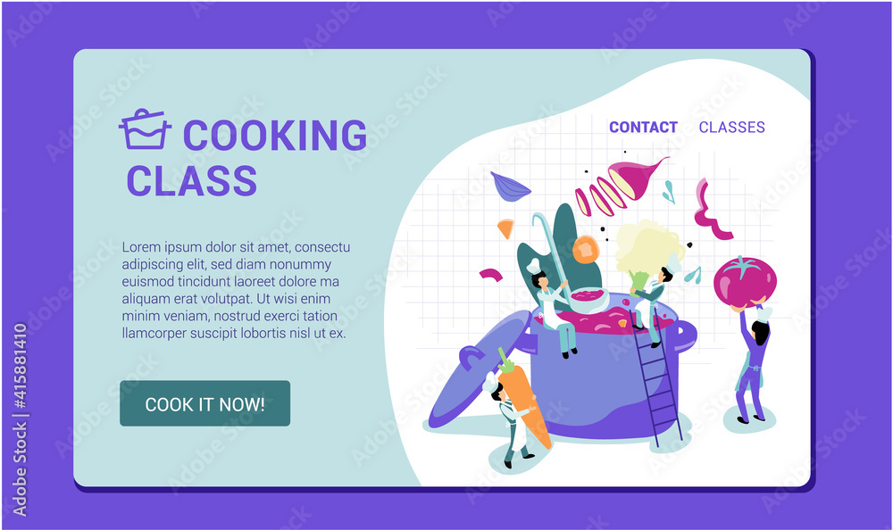 Cooking class website landing page template. Receipt. People cooking ...