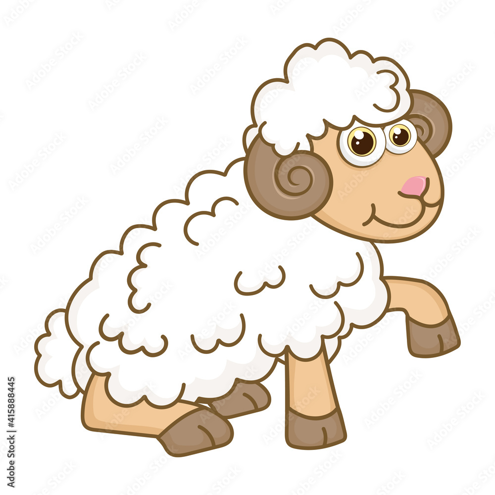 Young Mutton. Cartoon character Ram isolated on white background ...