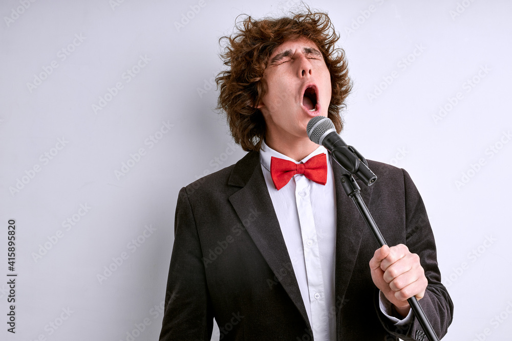 singer singing expressive in vocal microphone, vocalist of classic ...
