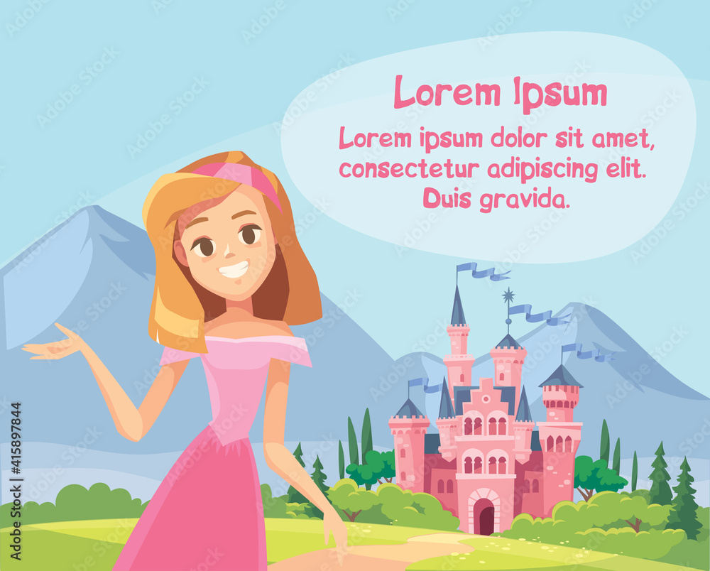 Portrait of a beautiful modern looking fairytale princess in a pink ...