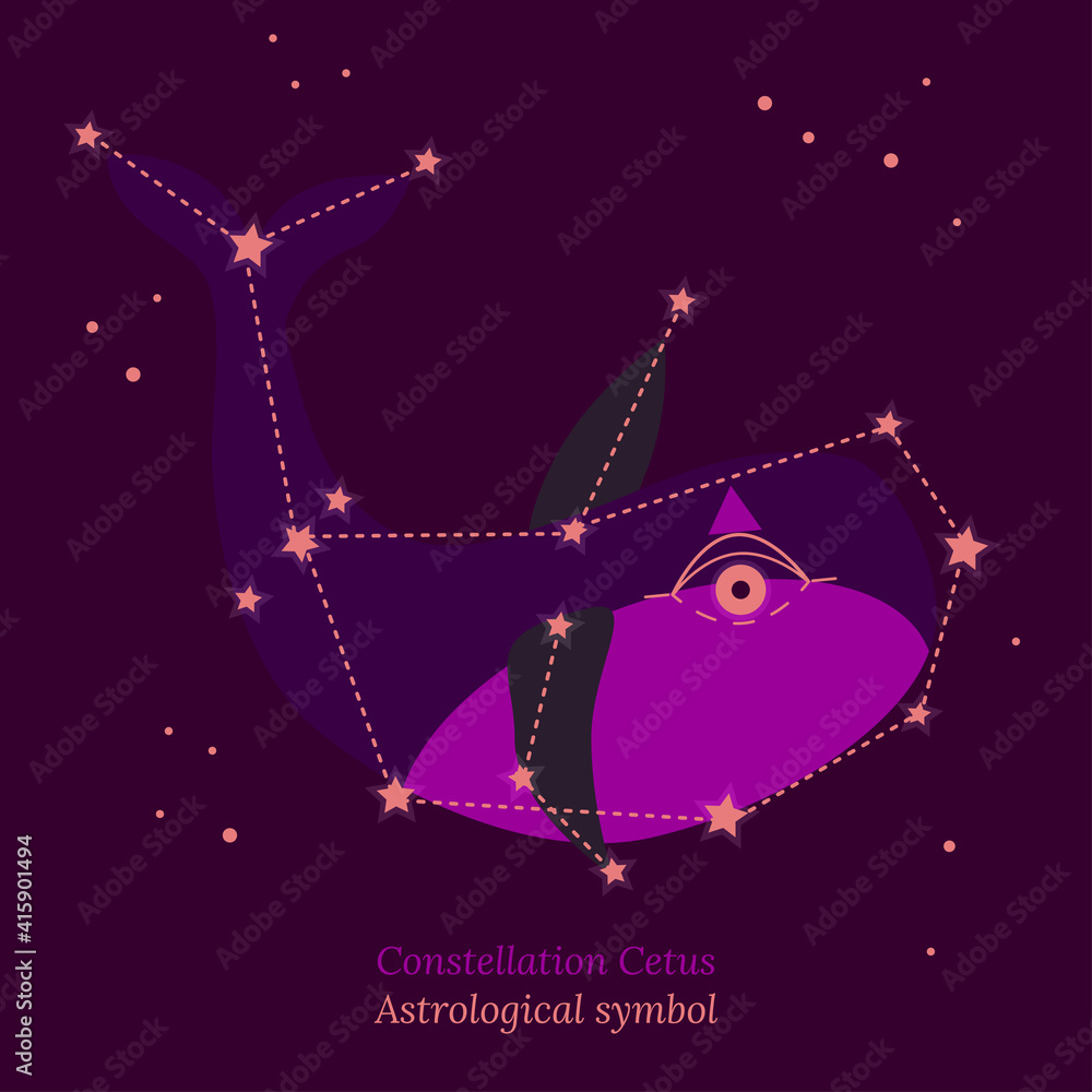 Abstract illustration of constellation Cetus,connection of stars in sky ...
