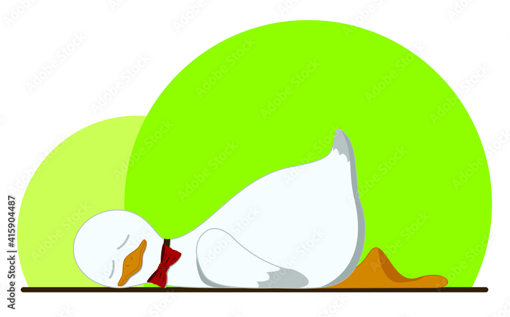 Vetor de Tired duck. Cartoon with a duck lying on the ground. Humor and ...
