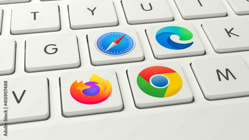 Battle of the browsers concept: Logos of the main browser apps Mozilla ...