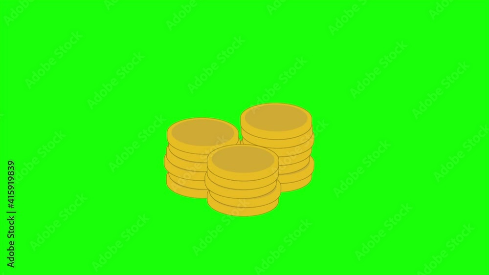 4K animation of stacks of blank gold coins falling on top of each other ...