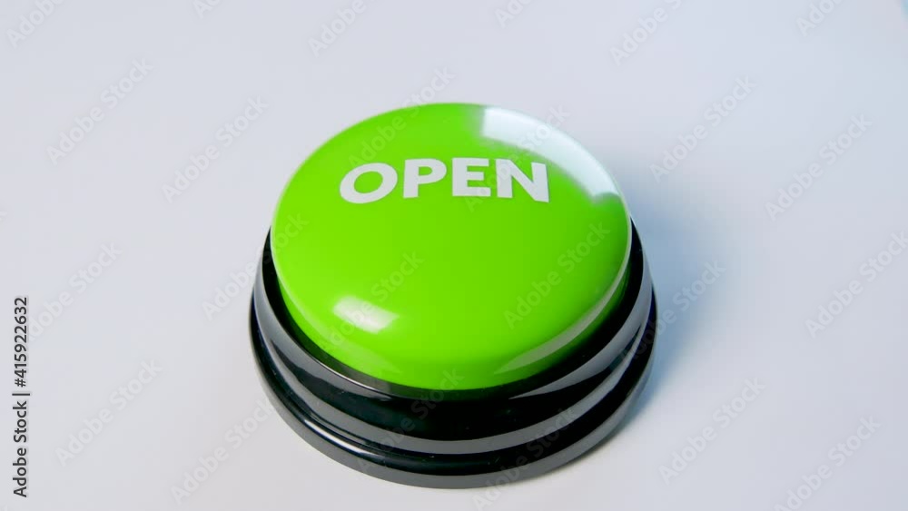 Young woman pressing green Open button. 4k footage. Access something on ...