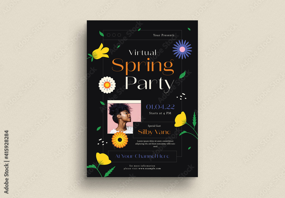 Virtual Spring Party Flyer Layout Stock Template | Adobe Stock