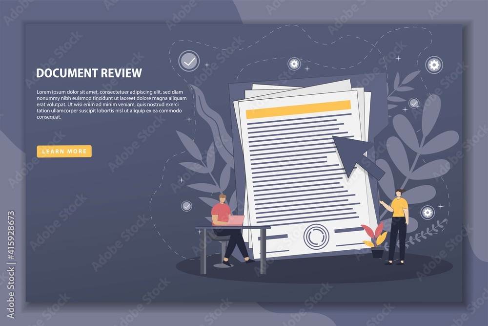 Vector illustration Document review with landing page concept. Digital ...