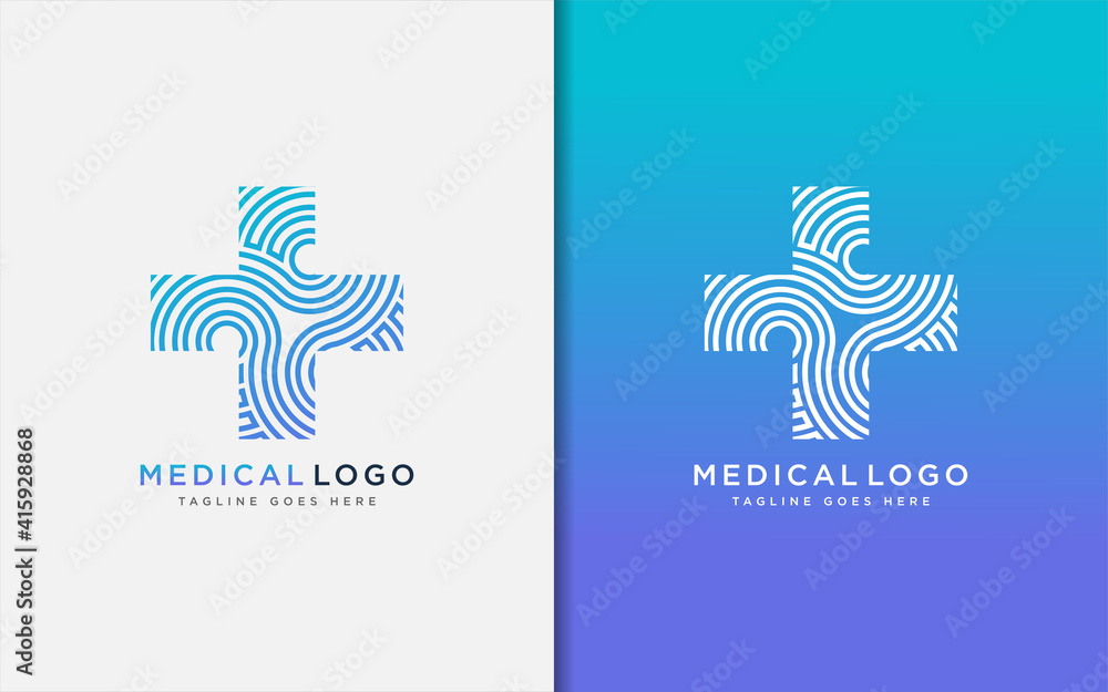 Blue Medical Care Logo Design. Modern Medical Cross Symbol with ...