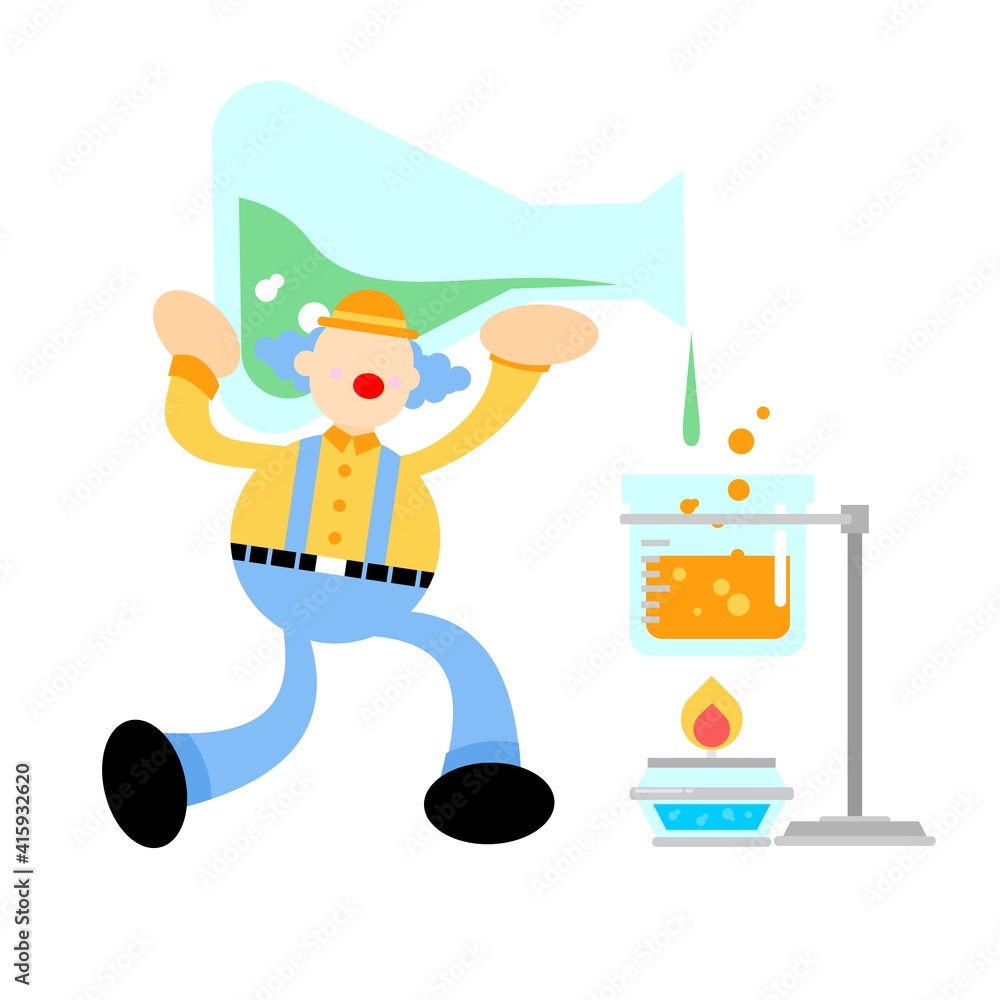 clown carnival and experiment laboratory flask research science cartoon ...