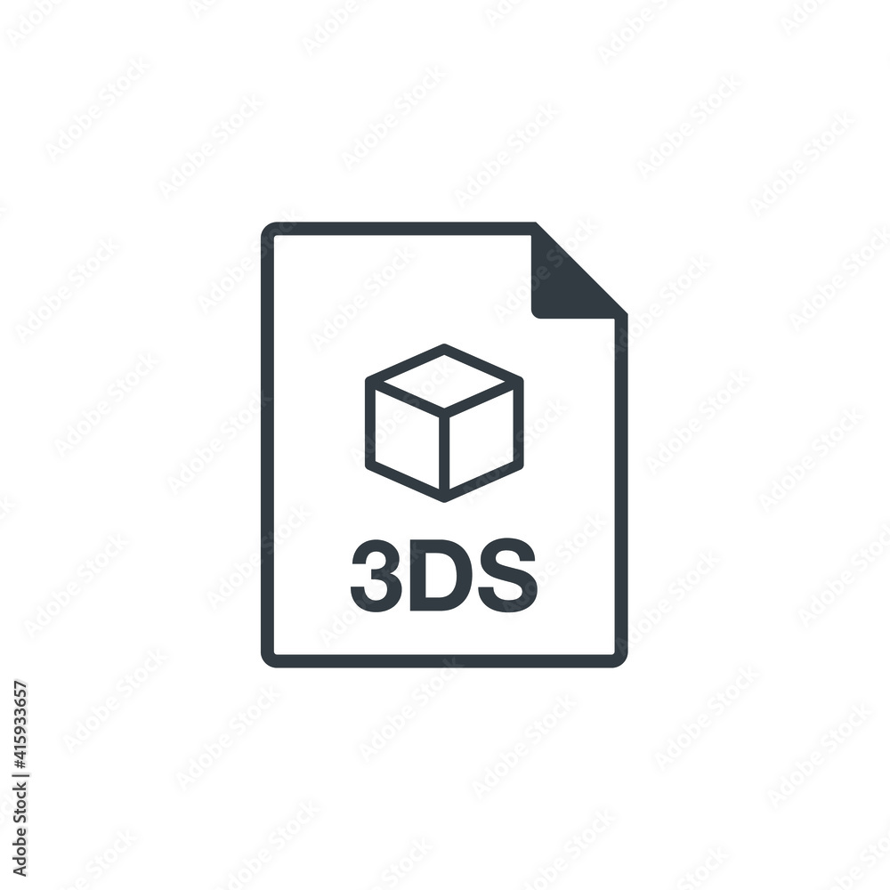 Black 3DS line document file format icons set. Simple flat design ...
