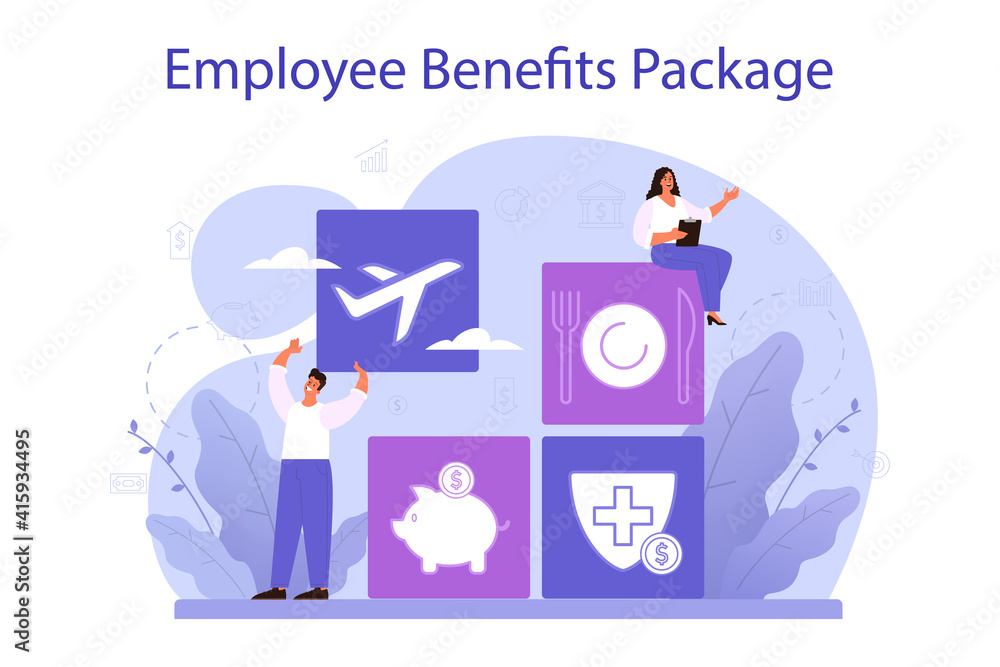 Employee benefits package concept. Compensation supplementing employee ...