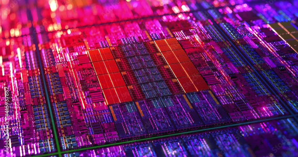 Futuristic die chip processor technology background. CPU, GPU, CMOS ...