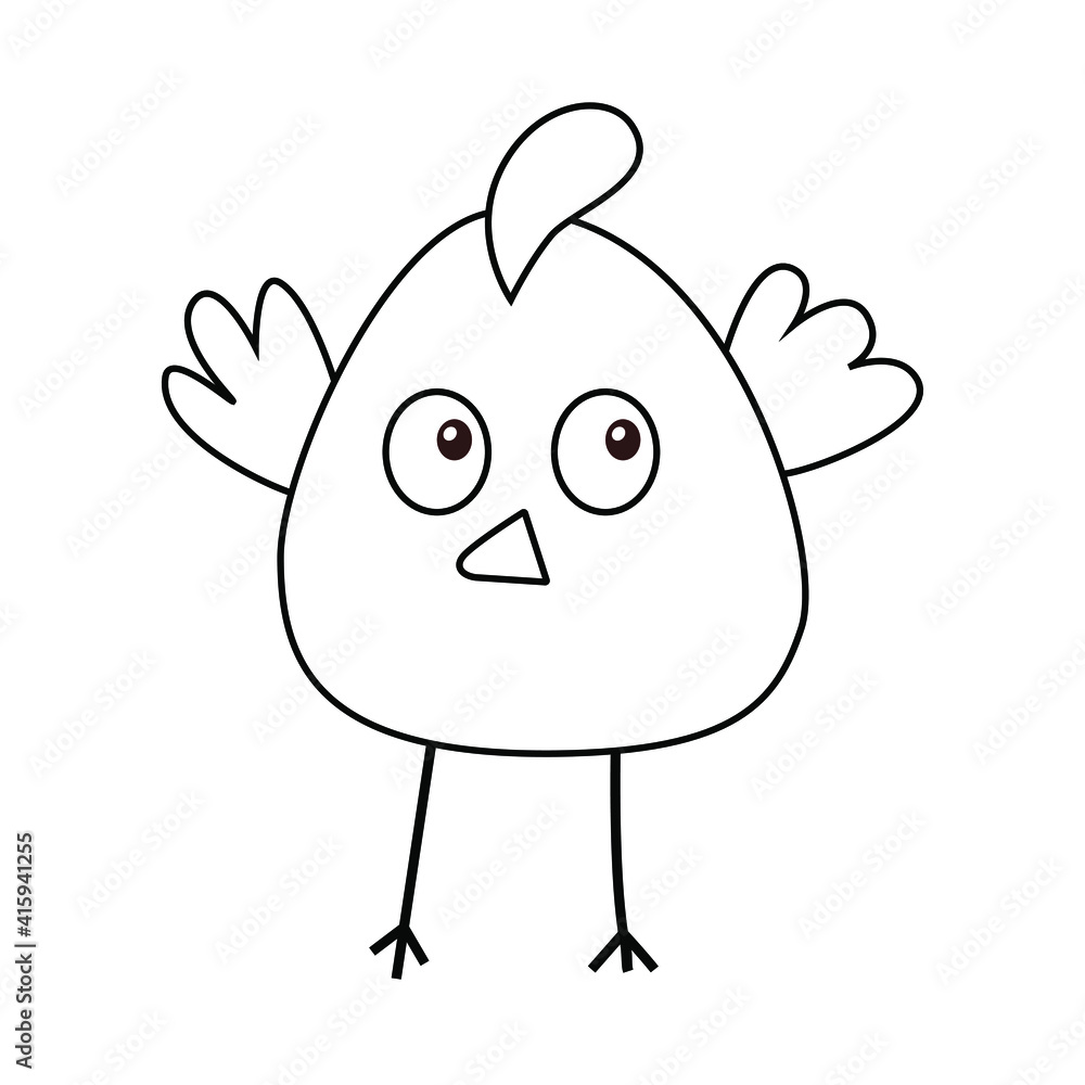 Cute baby chick character vector cartoon line art black drawing ...