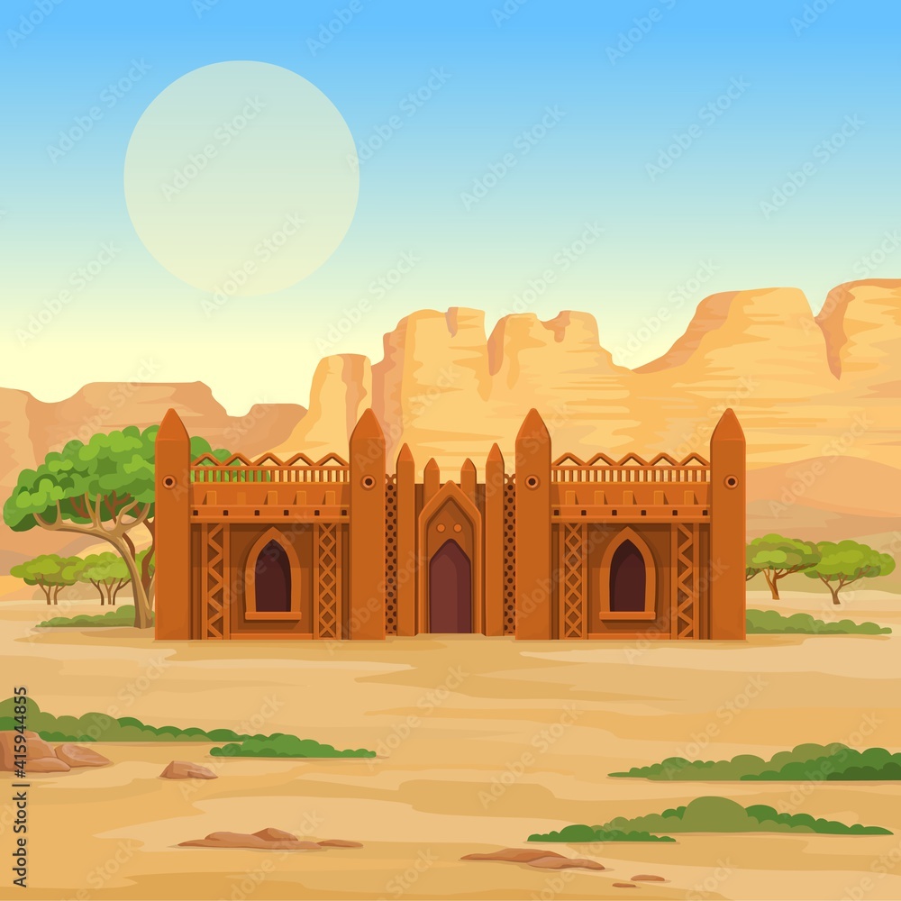 African architecture. The animation ancient building from clay ...
