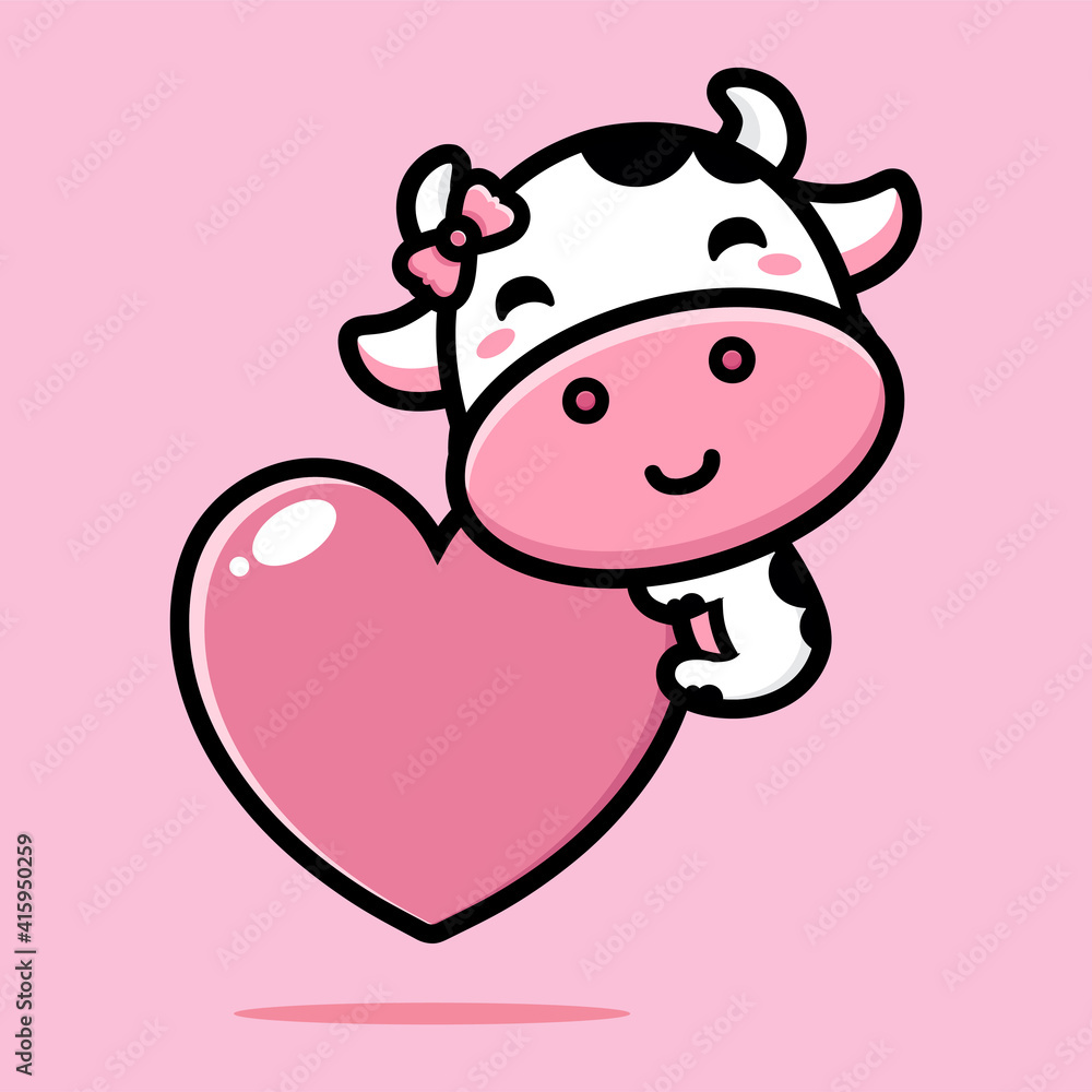 cartoon cute cow hugging love vector design Stock Vector | Adobe Stock