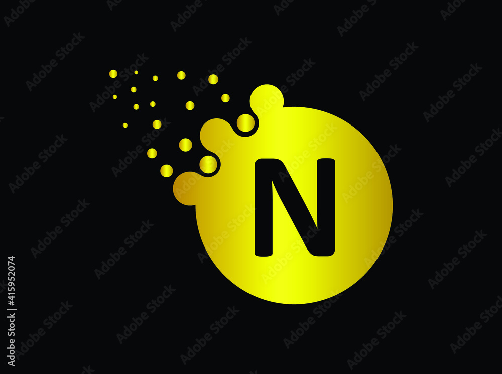 Golden Metal Dots Letter N Logo. N Letter Design Vector with Dots Stock ...