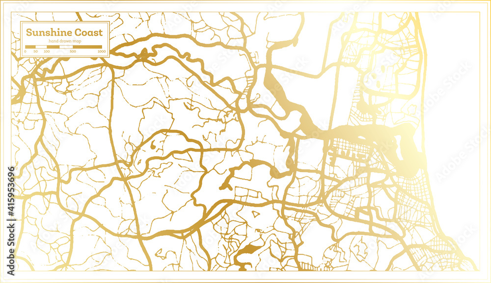 Sunshine Coast Australia City Map in Retro Style in Golden Color ...