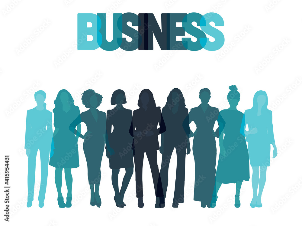 Group of business women silhouette vector, successful women team ...