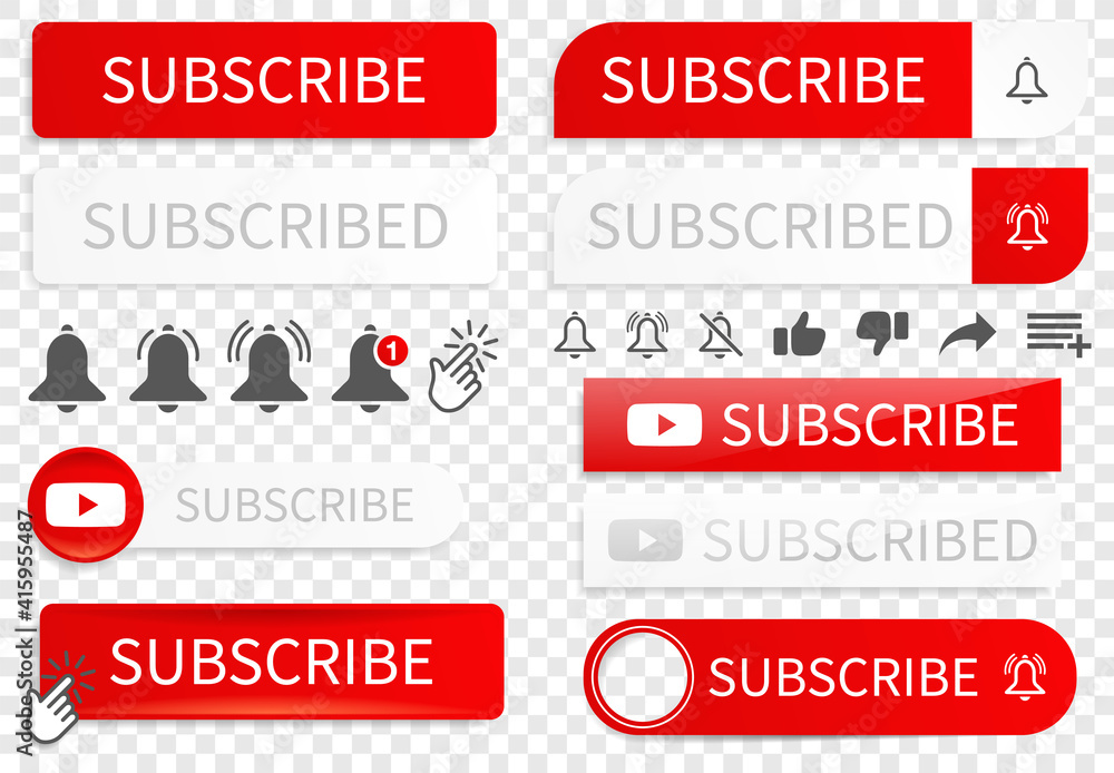 Subscribe buttons vector illustration set on transparent background ...