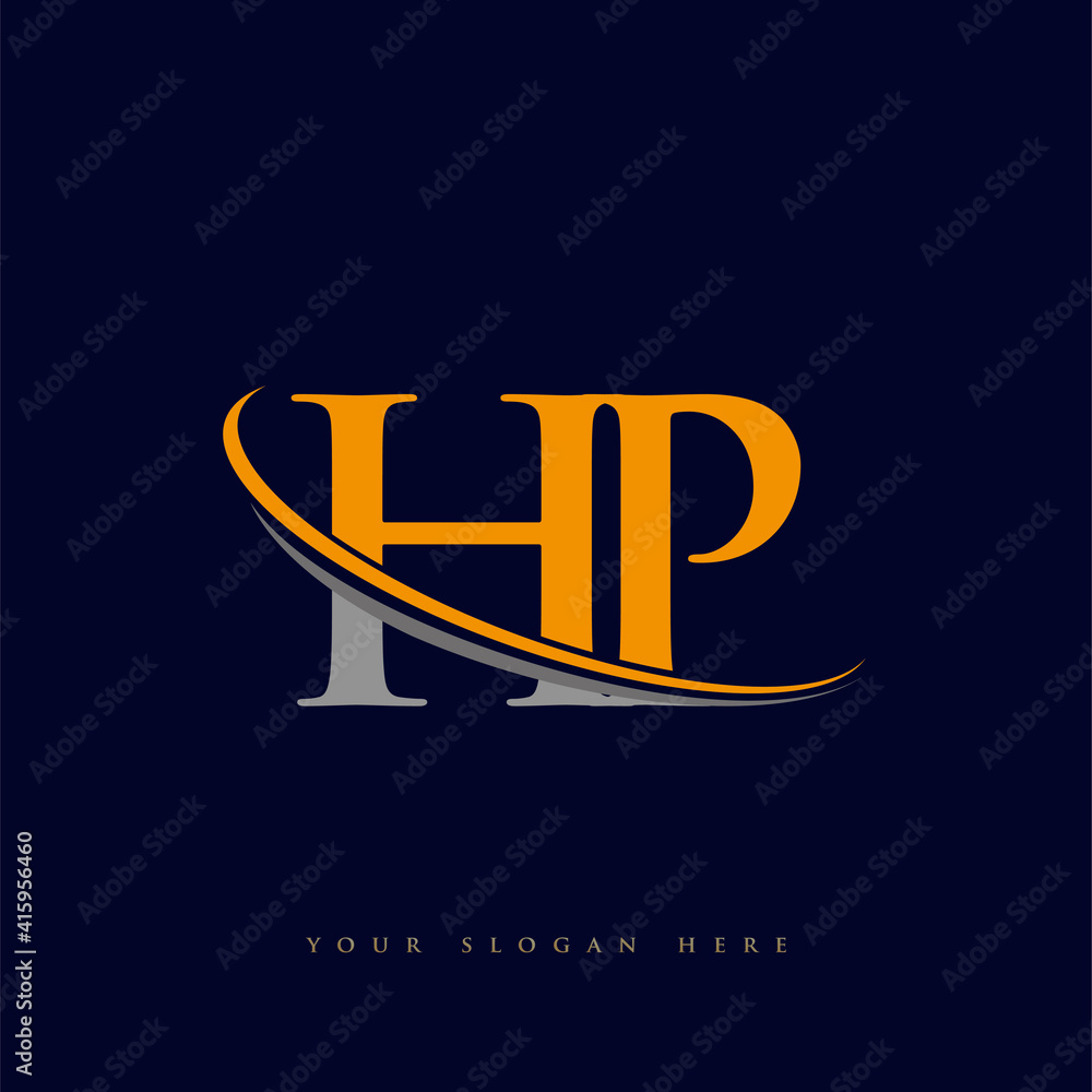 initial letter HP logotype company name yellow and grey swoosh design ...