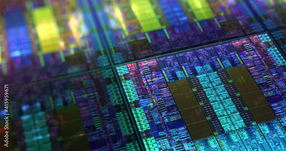 Vídeo do Stock: Futuristic microchip processors on wafer with data neon ...