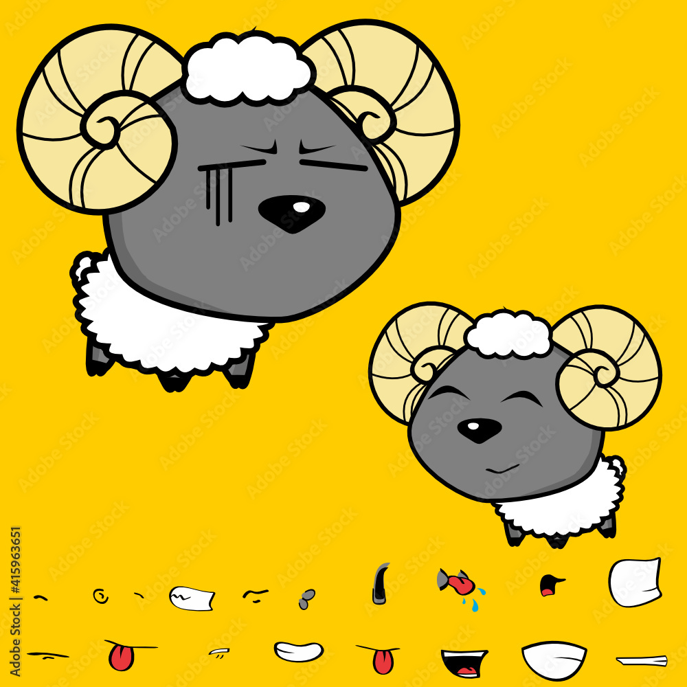 cute big head baby ram cartoon expressions collection set in vector ...
