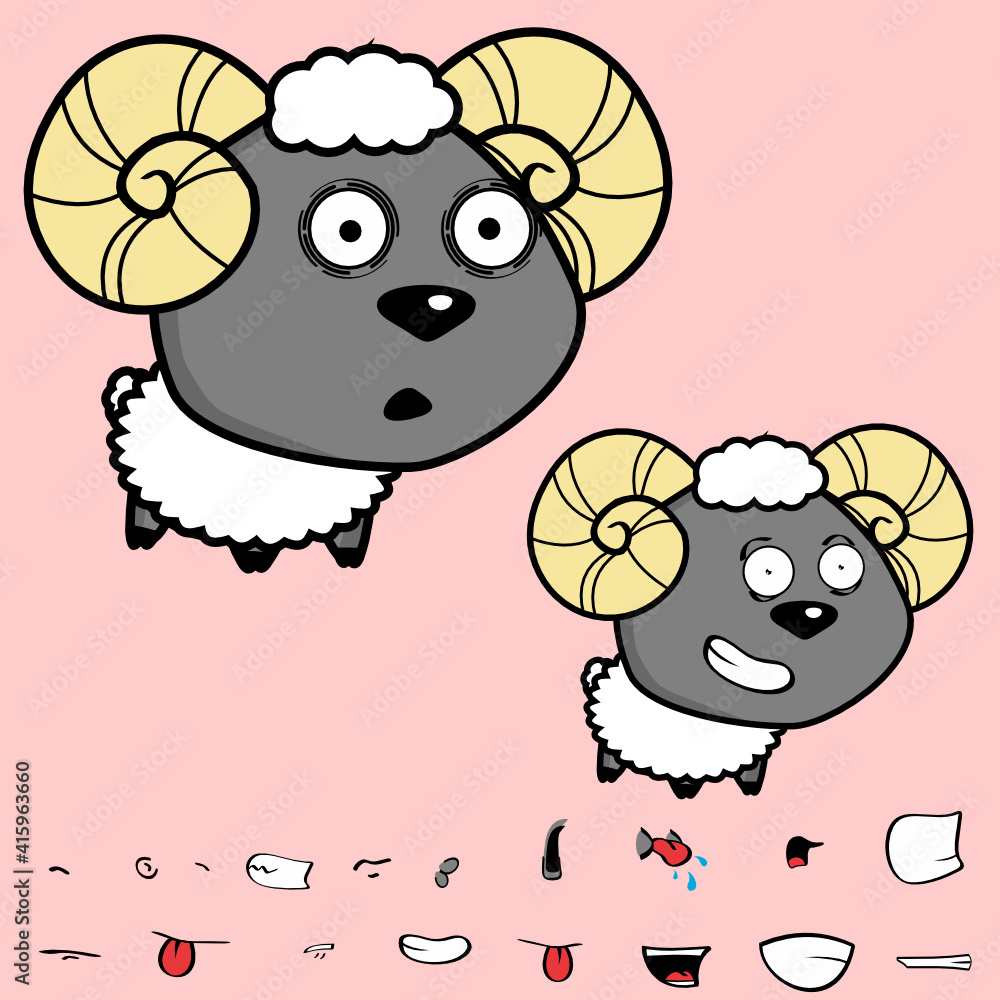 cute big head baby ram cartoon expressions collection set in vector ...