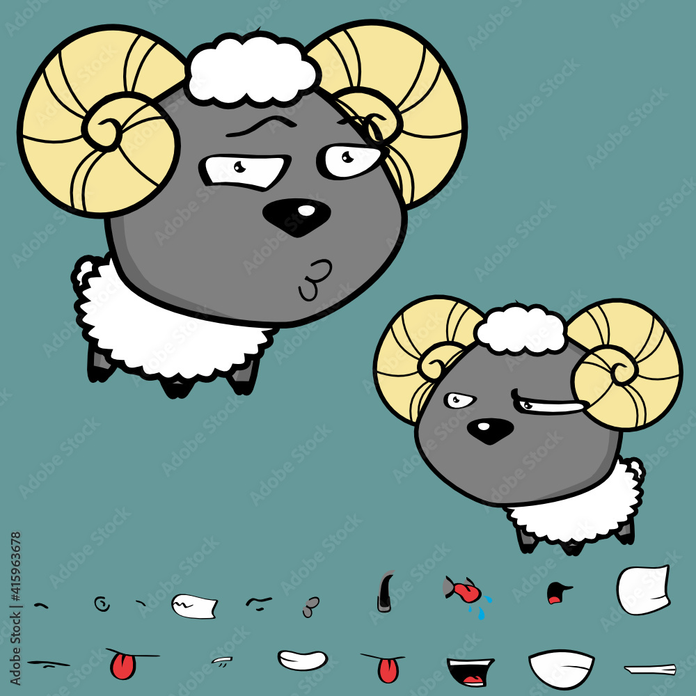 cute big head baby ram cartoon expressions collection set in vector ...