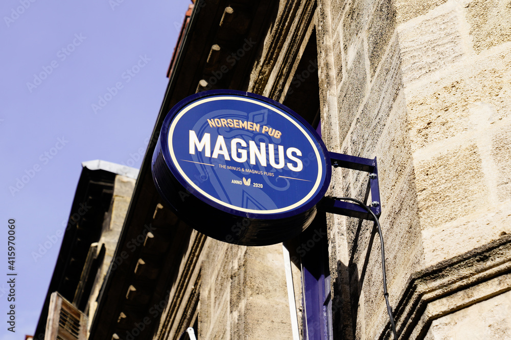 magnus norsemen pub minus Bordeaux sign and text logo of bar coffee ...