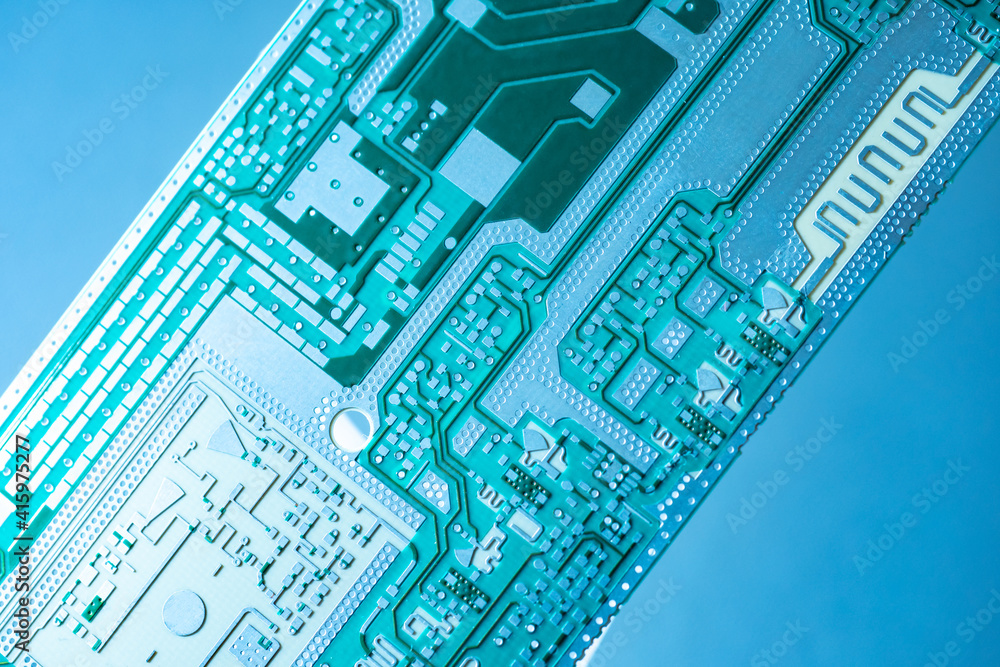 Microboard on a blue background. Fragment of a microboard without ...