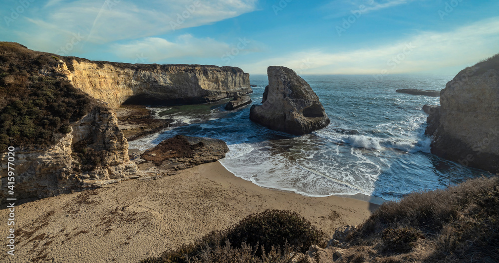 Shark fin cove, beautiful beach landscape on the coast of the ...
