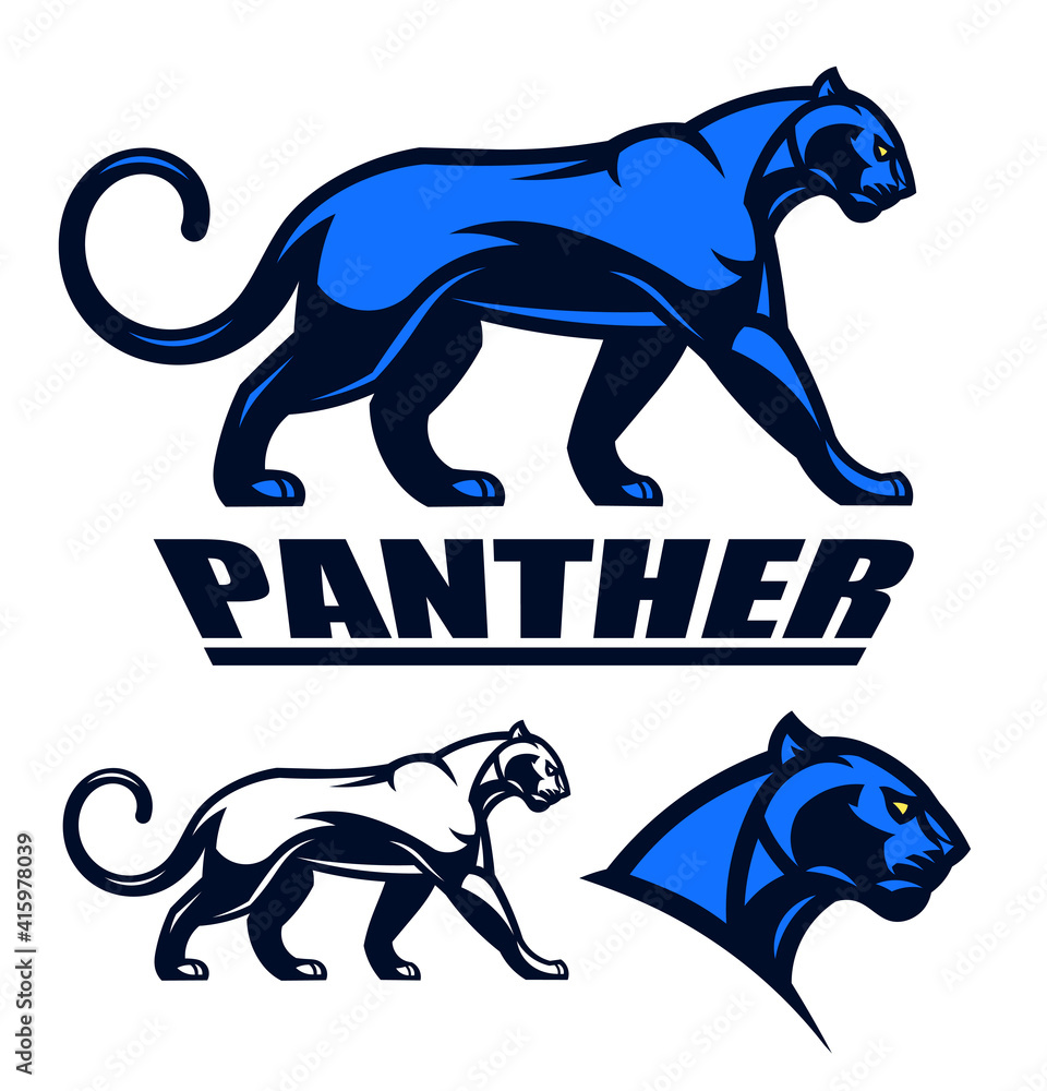 Stylized panther emblem set on the white background. Can be use as ...