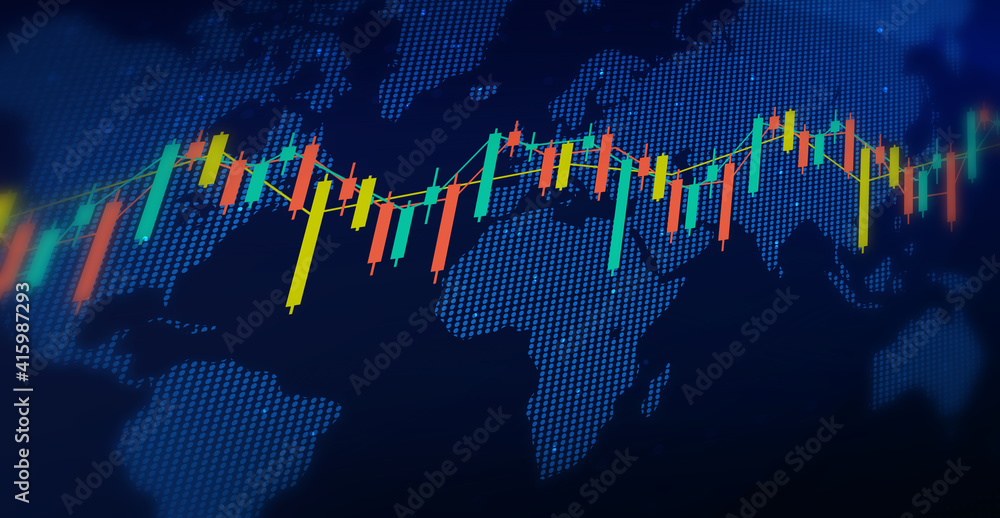 Abstract Stock Graph Background. Modern Candle graph with world map in ...
