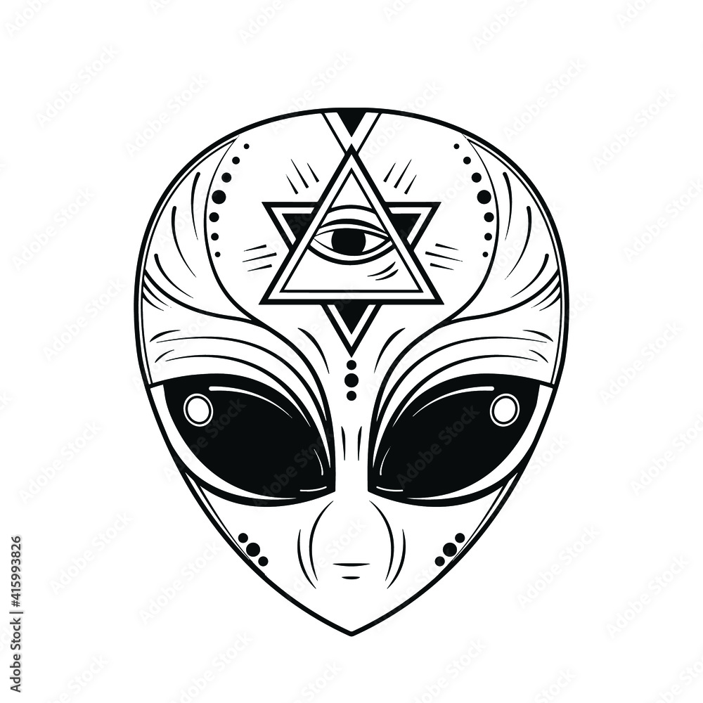 Alien face illustration for tattoos, logos, and wallpaper background ...