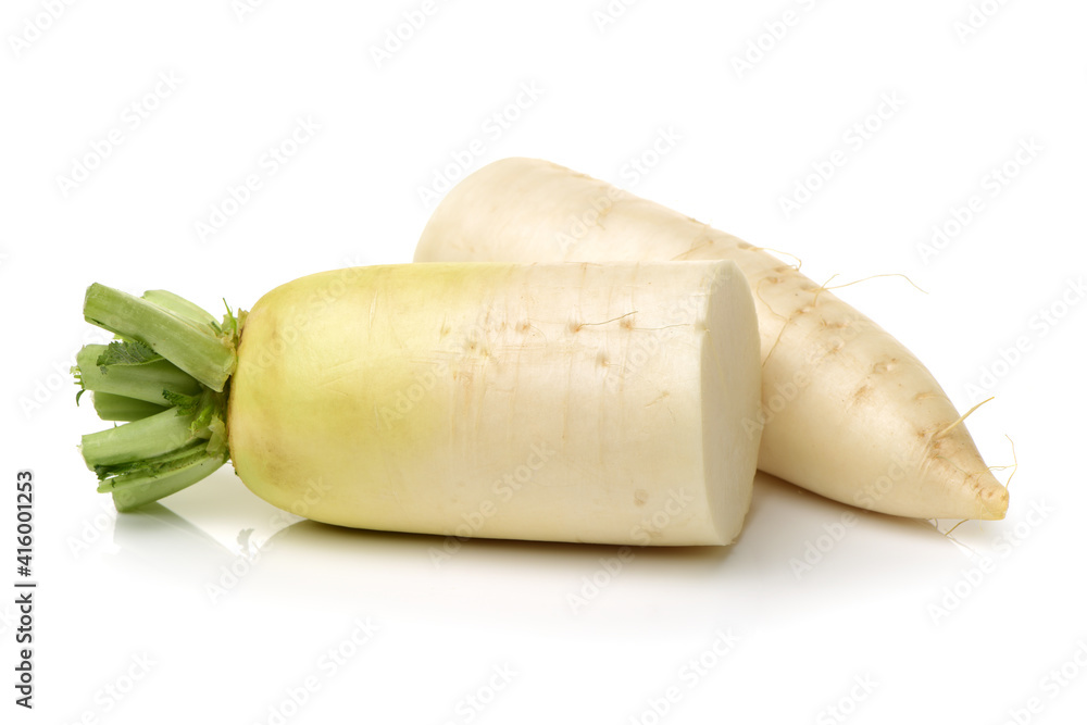 White radish on white background Stock Photo | Adobe Stock