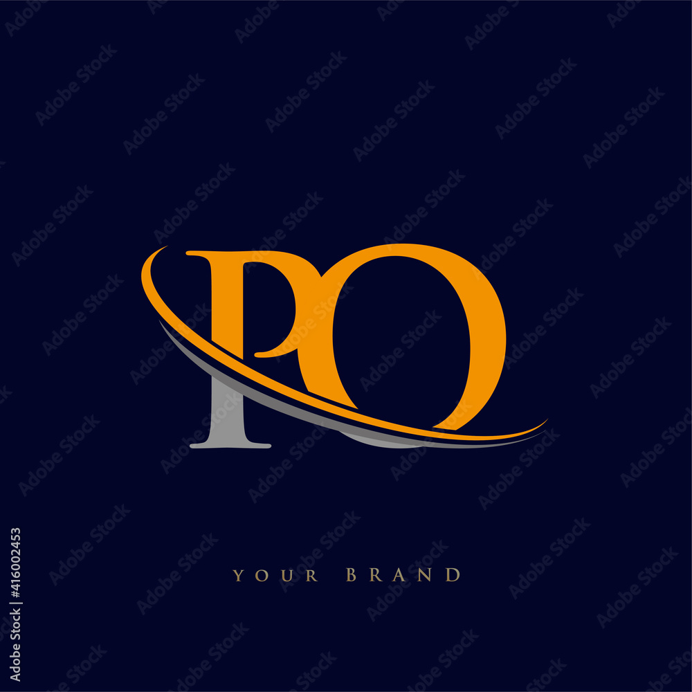 initial letter PO logotype company name yellow and grey swoosh design ...
